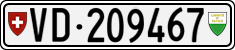 VD 209467, Volkswagen Tiguan (Vaud) License plate of Switzerland