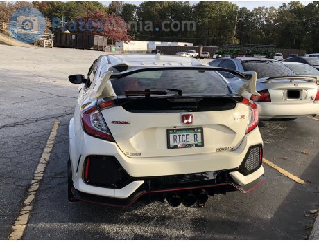 RICE R, Honda Civic (South Carolina) License plate of the USA