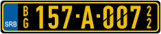 BG 157-A-007 22, Skoda Octavia (Belgrade) License plate of Serbia