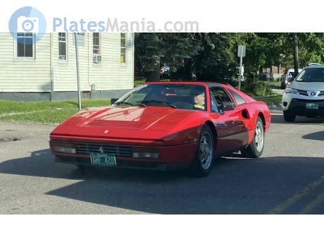 GHF 420, Ferrari 328 (Vermont) License plate of the USA