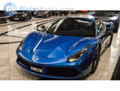 O 3280, Ferrari 488 (Dubai) License plate of the UAE