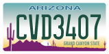 CVD3407, Toyota Highlander (Arizona) License plate of the USA