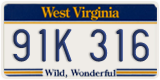 91K 316, Nissan Pathfinder (West Virginia) License plate of the USA