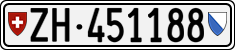ZH 451188, Ford Ranger (Zurich) License plate of Switzerland