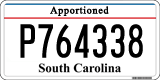P764338, Freightliner Cascadia (South Carolina) License plate of the USA
