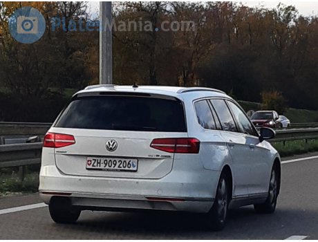 ZH 909206, Volkswagen Passat (Zurich) License plate of Switzerland