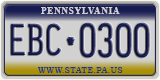 EBC-0300, KIA Amanti (Pennsylvania) License plate of the USA