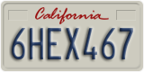 6HEX467, Porsche 911 (California) License plate of the USA