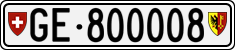 GE 800008, Bugatti Chiron (Geneva) License plate of Switzerland
