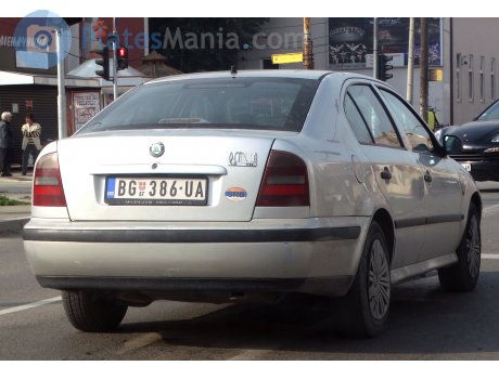 BG 386-UA, Skoda Octavia (Belgrade) License plate of Serbia