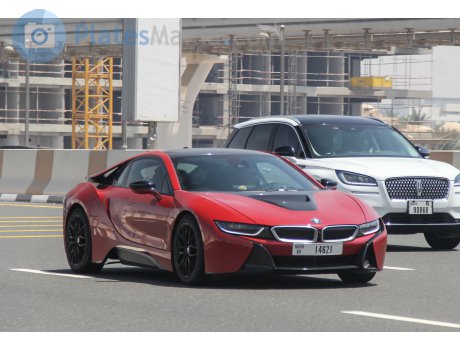 H 14621, BMW i8 (Dubai) License plate of the UAE