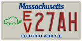 EV 27AH, Nissan Leaf (Massachusetts) License plate of the USA