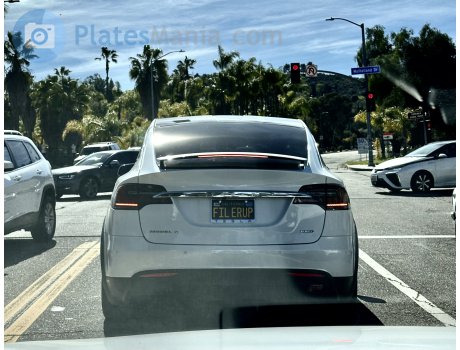 FILERUP, Tesla Model X (California) License plate of the USA