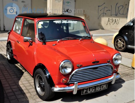 FUG 160K, Austin Mini (Leeds) License plate of the United Kingdom