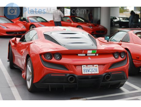 8VWC028, Ferrari F8 (California) License plate of the USA