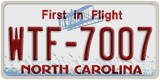 WTF-7007, Ford Escape (North Carolina) License plate of the USA