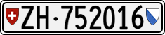 ZH 752016, Volkswagen Golf (Zurich) License plate of Switzerland