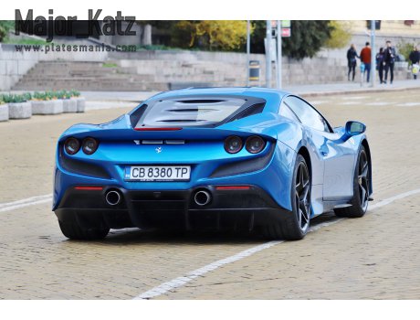 CB 8380 TP, Ferrari F8 (Sofia City Province) License plate of Bulgaria