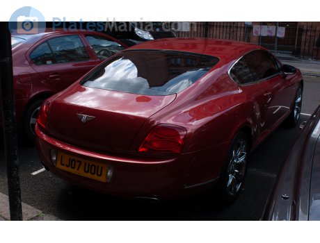LJ07 UOU, Bentley Continental GT (Wimbledon) License plate of the ...