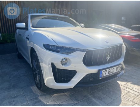 07 BDD 006, Maserati Levante (Antalya) License plate of Turkey