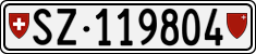 SZ 119804, Audi Q7 (Schwyz) License plate of Switzerland