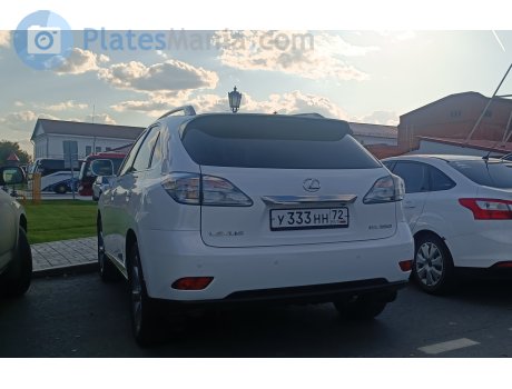у333нн72, Lexus RX (Tyumen Oblast) License plate Russia