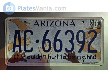 AC-6639, License plate without vehicle (Arizona) License plate of the USA