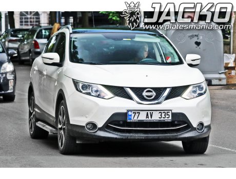 77 AV 335, Nissan Qashqai (Yalova) License plate of Turkey