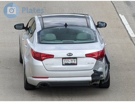 222-ZCY, KIA Optima (Wisconsin) License plate of the USA