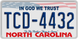 TCD-4432, Hyundai Elantra (North Carolina) License plate of the USA