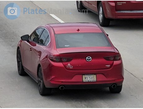 MS SAS, Mazda 3 (Mississippi / Madison) License plate of the USA