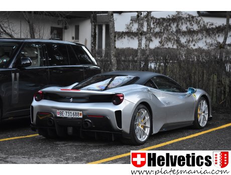 BE 731688, Ferrari 488 (Bern) License plate of Switzerland