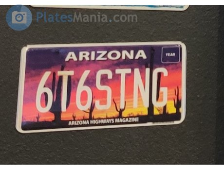 6T6STNG, License plate without vehicle (Arizona) License plate of the USA