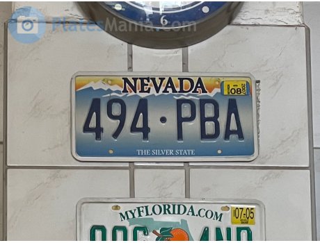 494-PBA, License plate without vehicle (Nevada) License plate of the USA