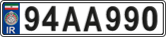 94AA990, () License plate of Iran