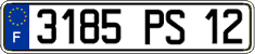 3185 PS 12, License plate without vehicle (Aveyron) French license plate