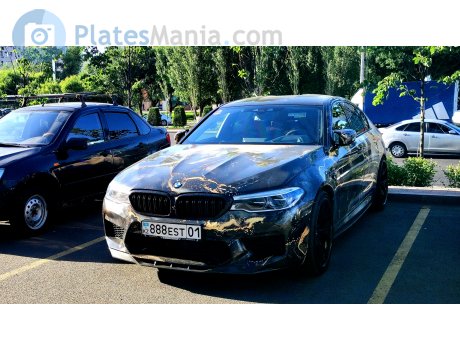 888 EST 01, BMW M5 (Astana City) License plate Kazakhstan