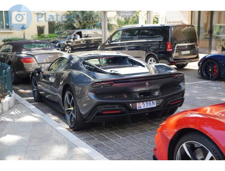 596N, Ferrari 296 , License plate of Monaco