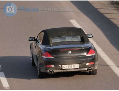 ZH 556925, BMW 6 Series (Zurich) License plate of Switzerland