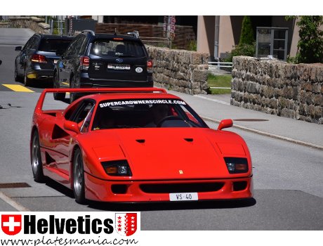 VS 40, Ferrari F40 (Valais) License plate of Switzerland