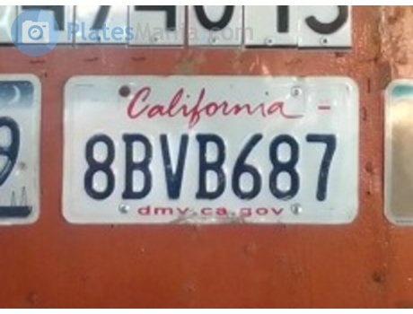 8BVB687, License plate without vehicle (California) License plate of ...