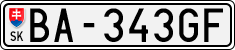 BA-343GF, Opel Astra (Bratislava City) License plate of Slovakia