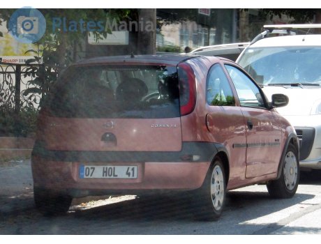07 HOL 41, Opel Corsa (Antalya) License plate of Turkey