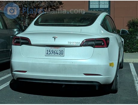 1596430, Tesla Model 3 (California) License plate of the USA