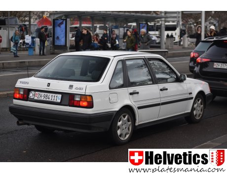 ZH 984111, Volvo 440 (Zurich) License plate of Switzerland