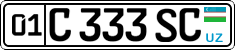 01 C 333 SC, Zeekr 001 (Tashkent City) License plate of Uzbekistan