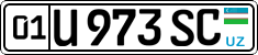 01 U 973 SC, Chevrolet Tracker (Tashkent City) License plate of Uzbekistan