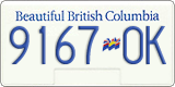 9167-0K, (British Columbia) License plate of Canada