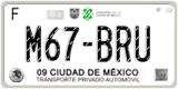 M67-BRU, MG 3 (Mexico City (DF)) License plate of Mexico