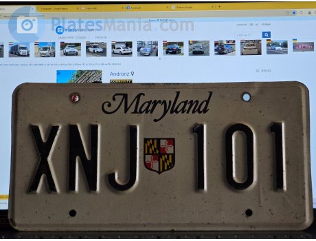 XNJ 101, License plate without vehicle (Maryland) License plate of the USA